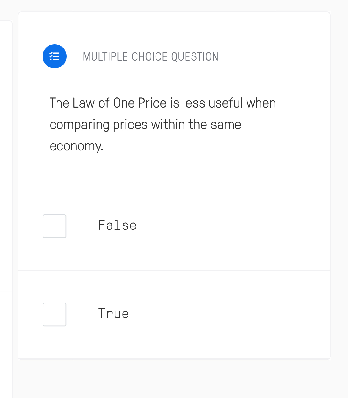 Solved MULTIPLE CHOICE QUESTIONThe Law of One Price is less | Chegg.com
