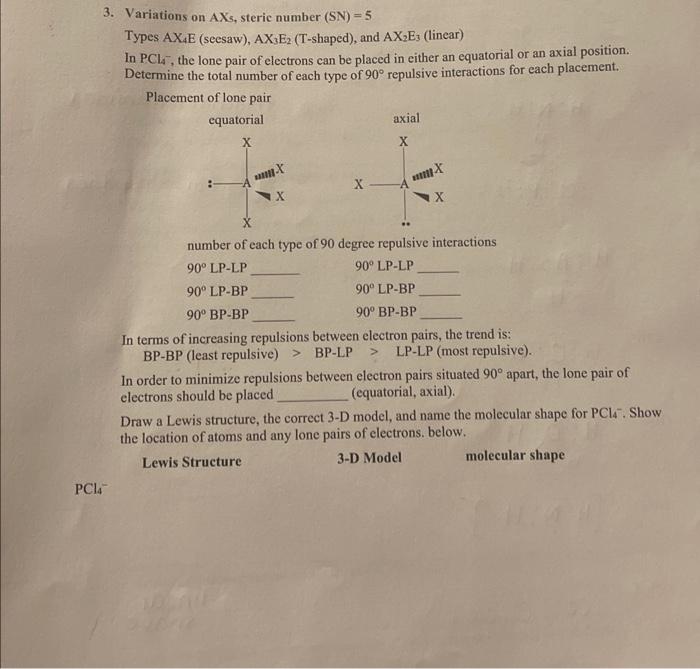 Solved 3. Variations on AXs, steric number (SN) = 5 Types | Chegg.com