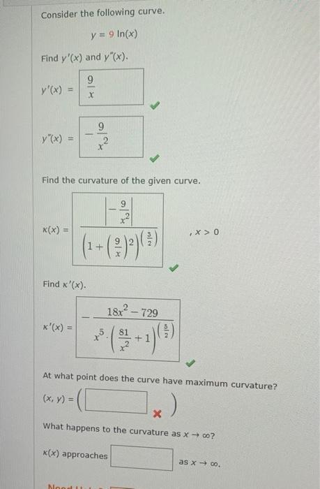 Solved Consider the following curve. y = 9 In(x) Find y'(x) | Chegg.com