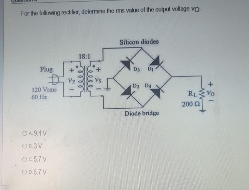 Solved For the following rectifier, determine the ms value | Chegg.com