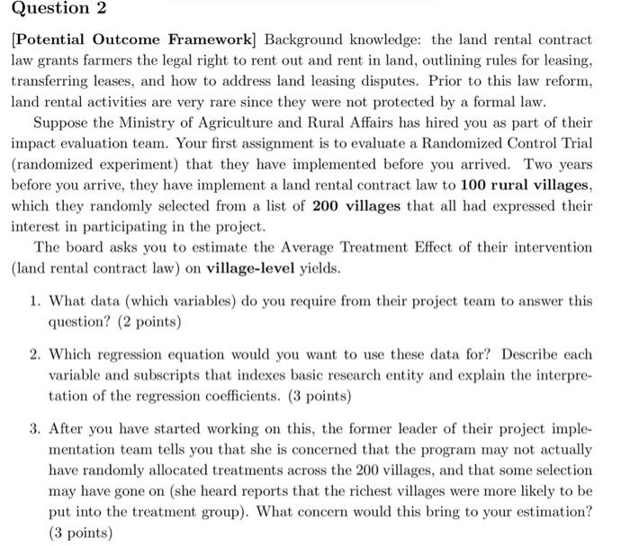 Solved [Potential Outcome Framework] Background knowledge: | Chegg.com
