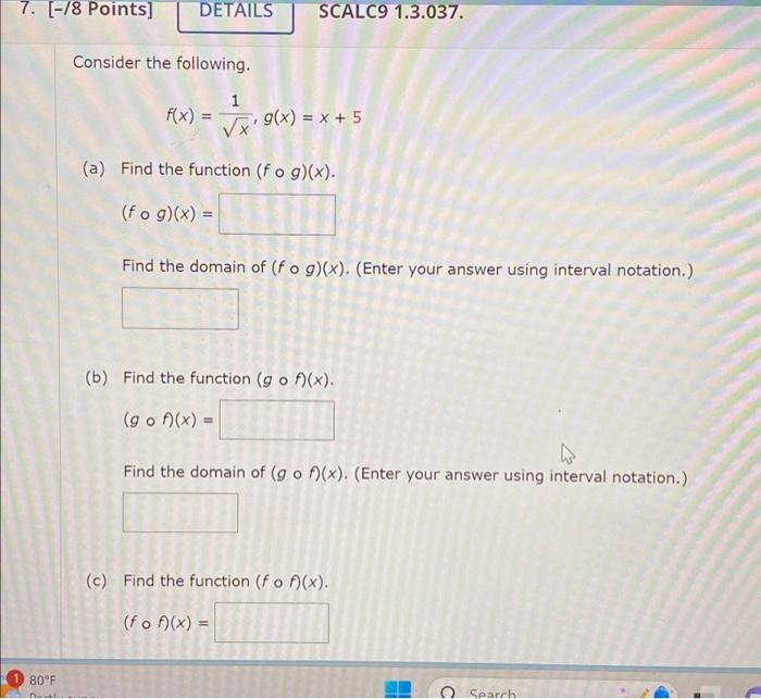 Solved 7. [-/8 Points] (a) Find the function (f o g)(x). | Chegg.com
