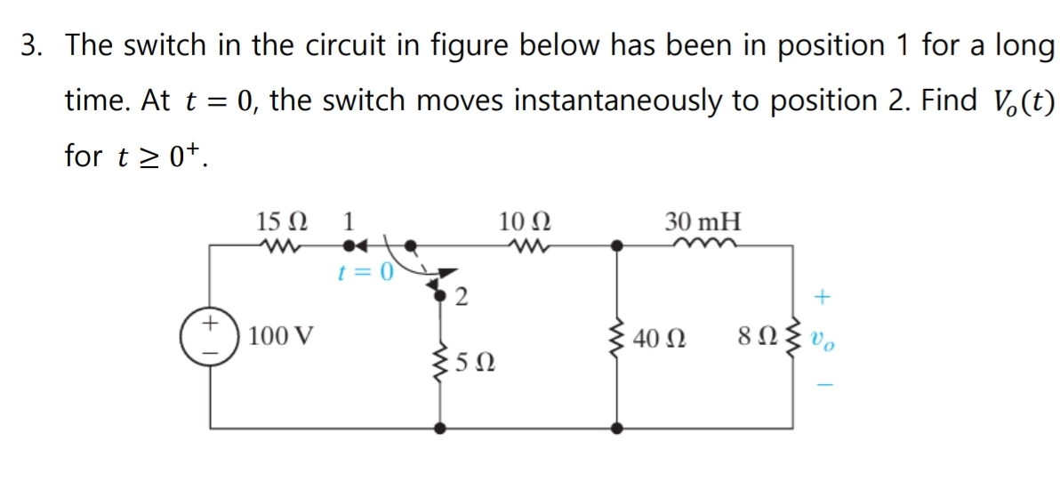 Solved The switch in the circuit in figure below has been in | Chegg.com