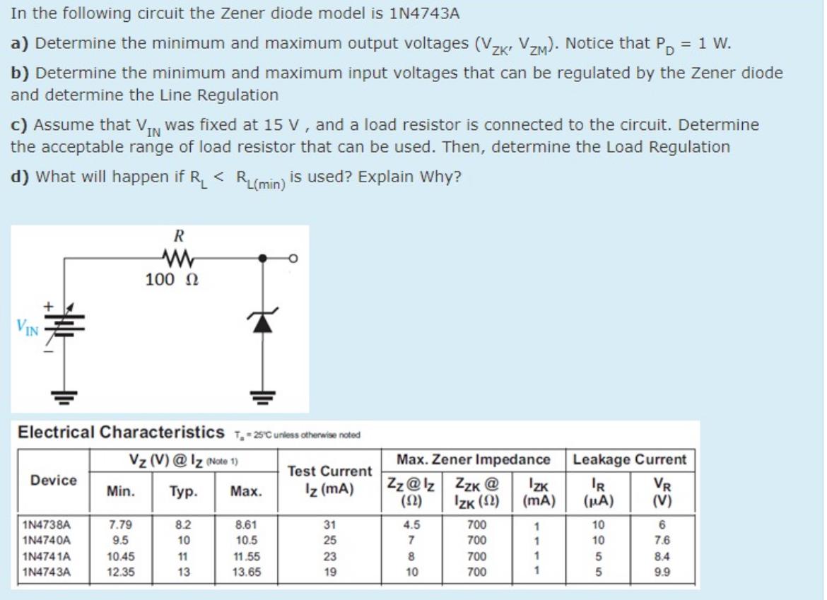 Solved In the following circuit the Zener diode model is | Chegg.com