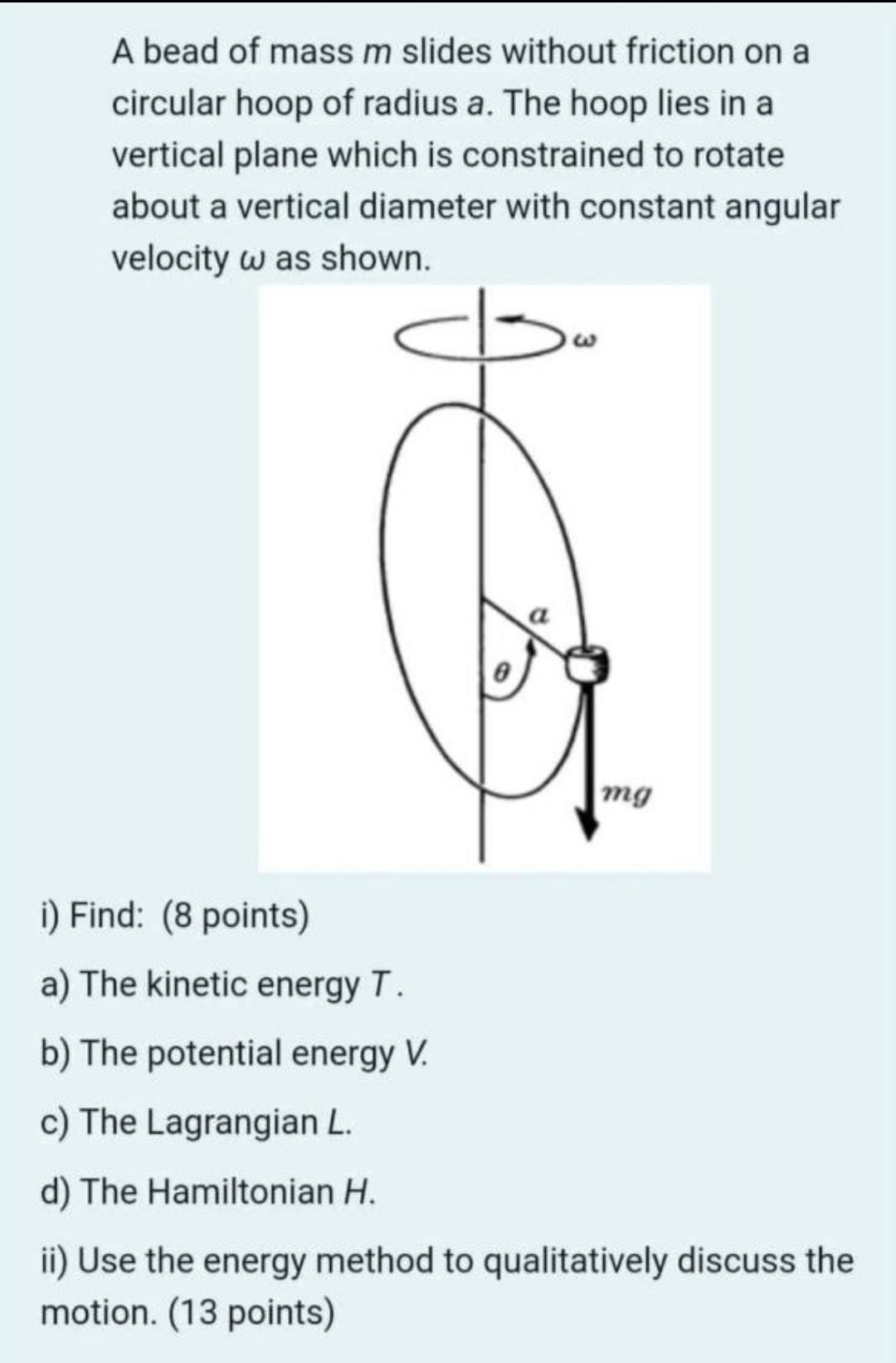 Solved A Bead Of Mass M Slides Without Friction On A 