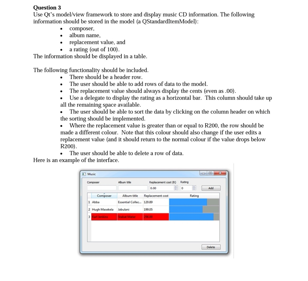 Solved Question 3use Qts Modelview Framework To Store And