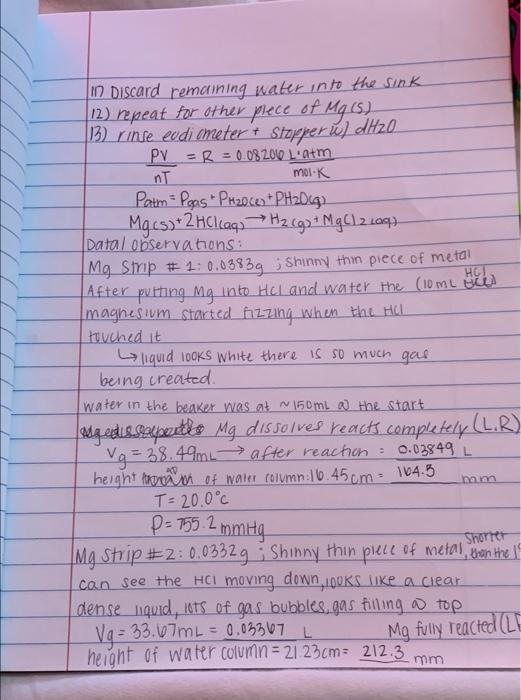 Solved I did an experiment using a eudiometer to determine | Chegg.com