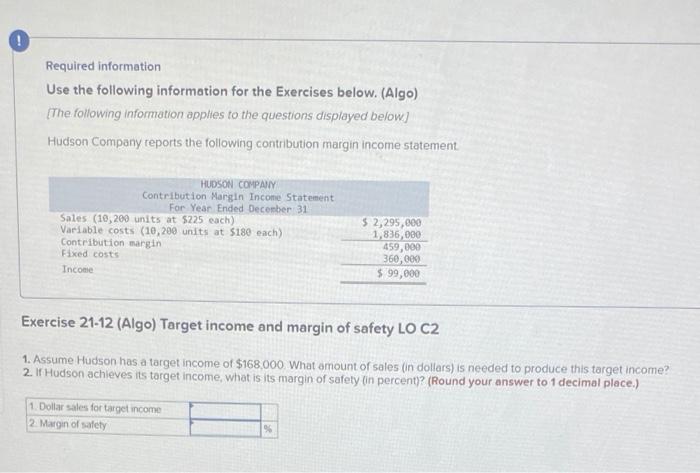Solved Exercise 21-23 (Algo) CVP analysis with three | Chegg.com