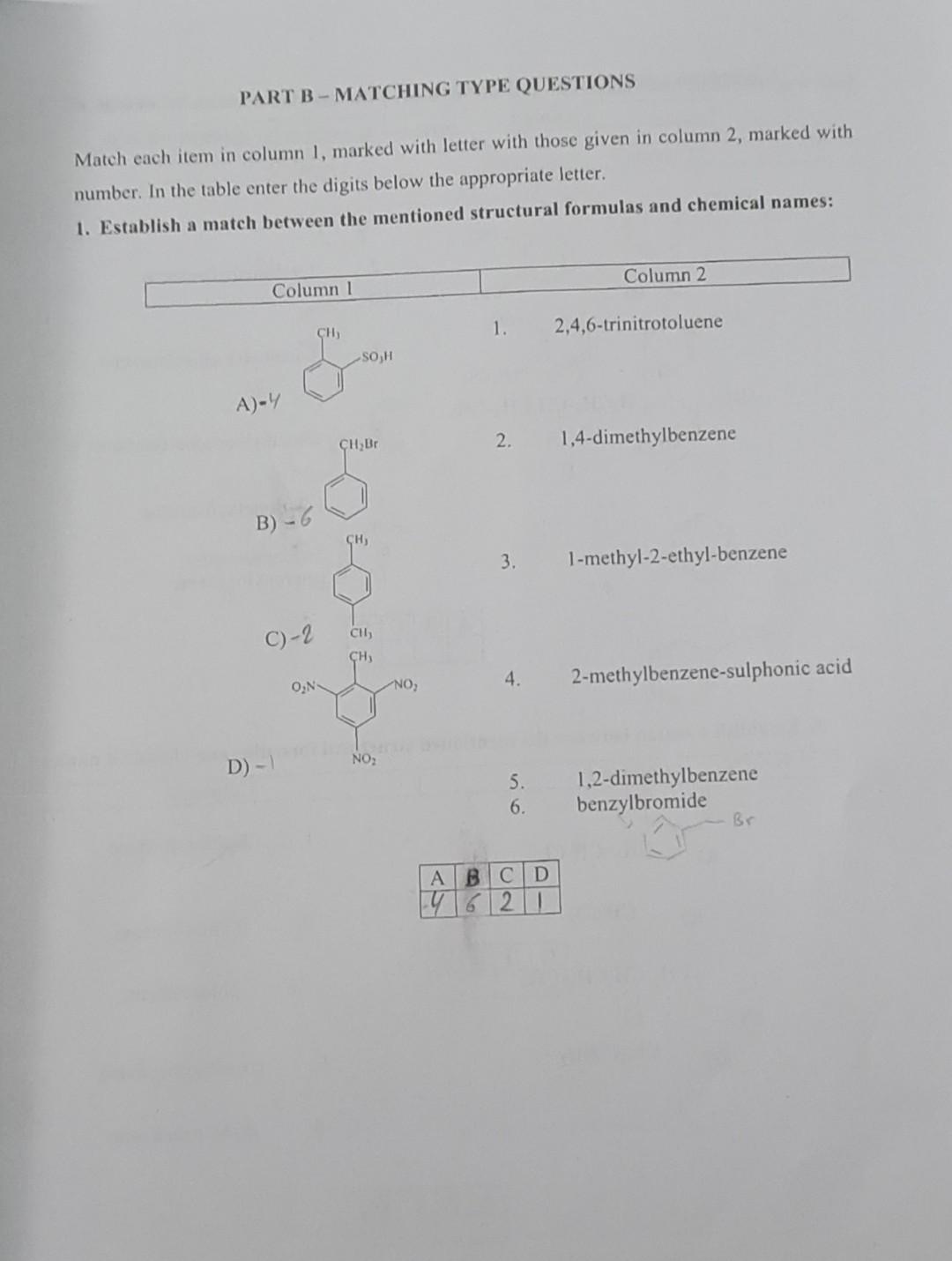Solved Match each item in column 1, marked with letter with | Chegg.com