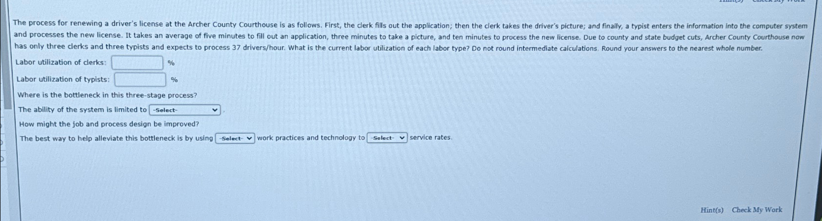 Solved Labor utilization of clerks: %Labor utilization of | Chegg.com