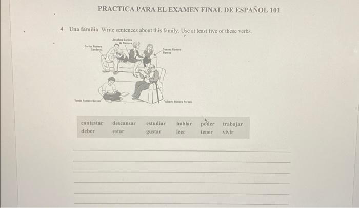 PRACTICA PARA EL EXAMEN FINAL DE ESPAÑOL 101 4 Una | Chegg.com