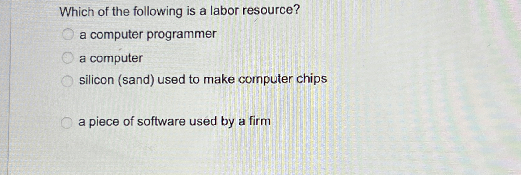 Solved Which of the following is a labor resource?a computer | Chegg.com