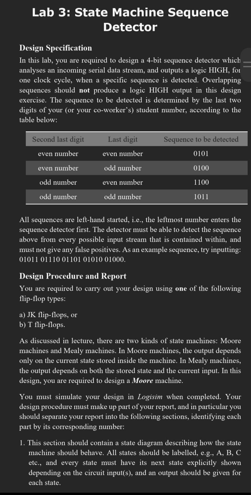 Solved Lab 3: State Machine Sequence Detector Design | Chegg.com