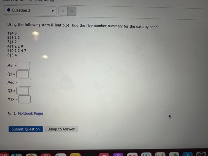Solved Using the following stem \& leaf plot, find the five | Chegg.com