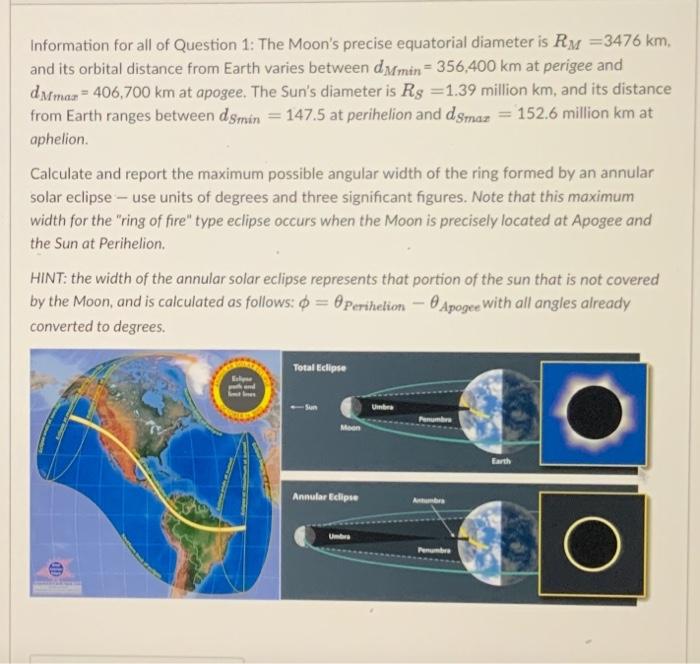 Solved Information for all of Question 1: The Moon's precise | Chegg.com