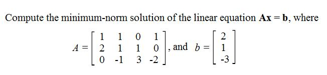 Solved Compute the minimum-norm solution of the linear | Chegg.com