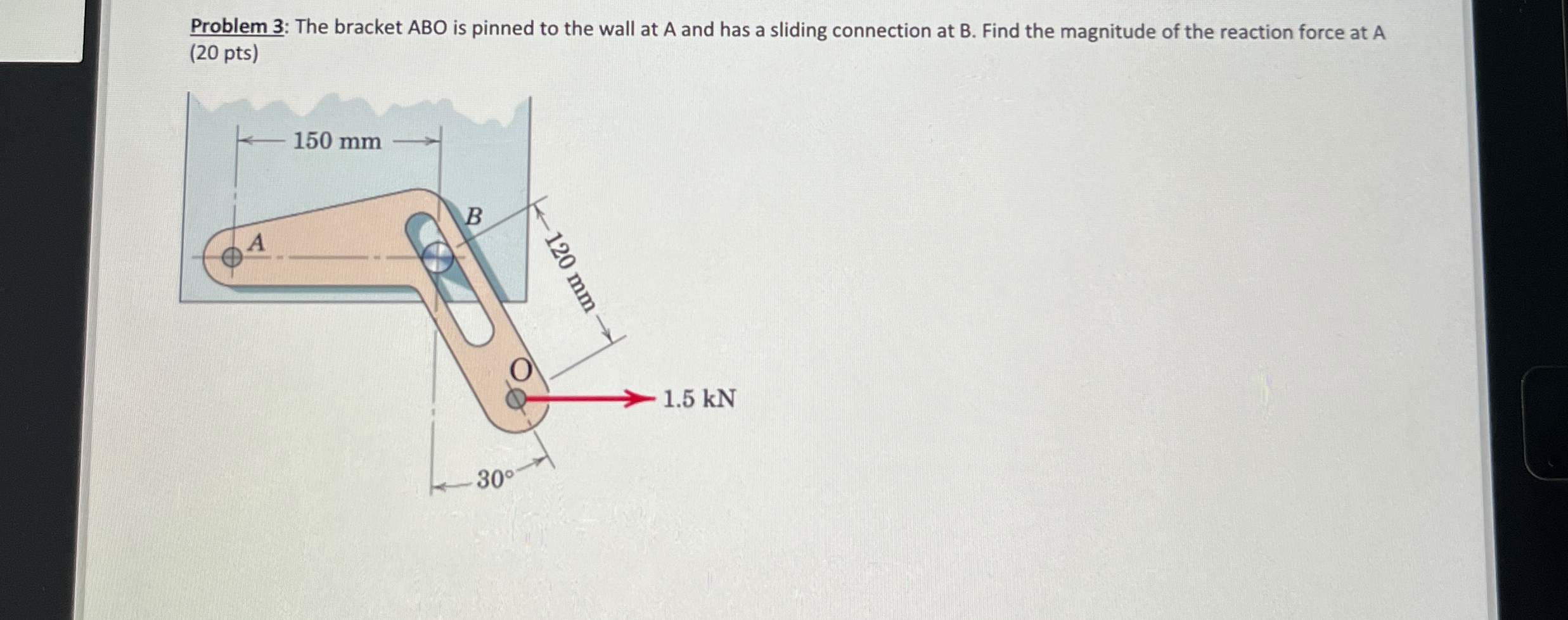 Solved Problem 3: The bracket ABO is pinned to the wall at A | Chegg.com