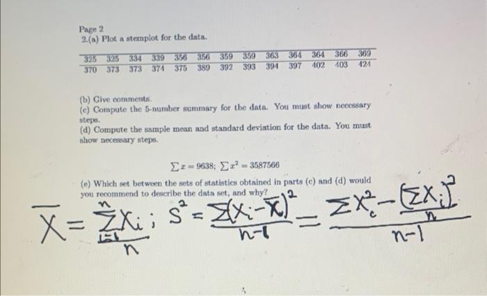 Solved Page 2 2 A Plot A Stemplot For The Data B Give