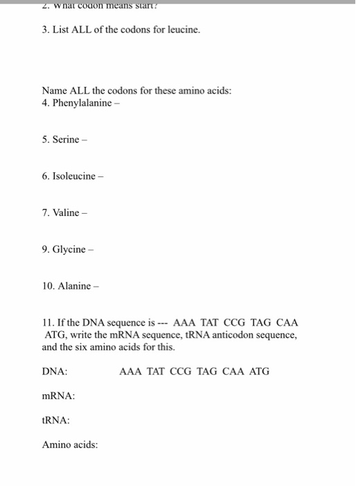 Solved Use the circular codon table to complete the DNA | Chegg.com
