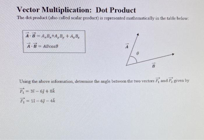 Solved Vector Multiplication: Dot Product The dot product | Chegg.com