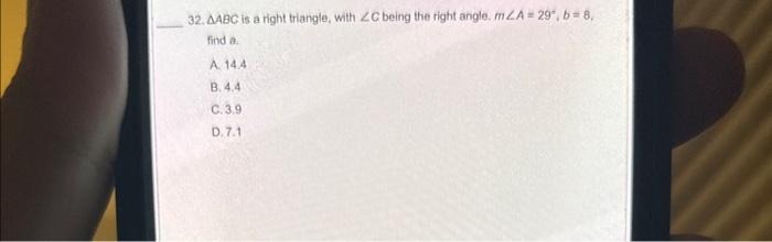 Solved 32. ABC is a right triangle, with ∠C being the right | Chegg.com