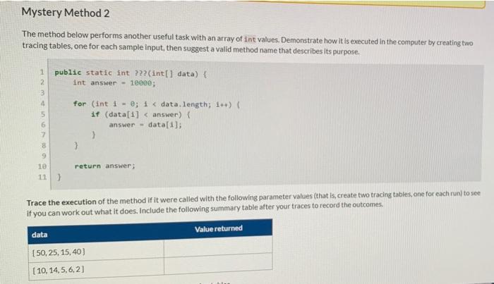 Solved Mystery Method 1 This method performs a useful task | Chegg.com