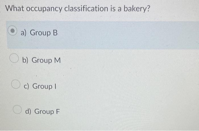 Solved What occupancy classification is a bakery? a) Group B | Chegg.com