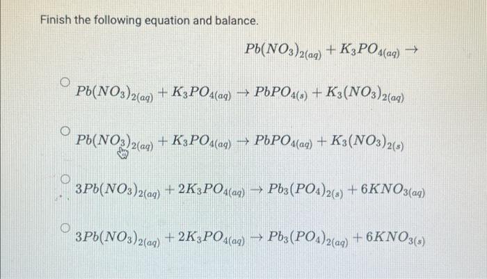 Solved Finish the following equation and balance. | Chegg.com
