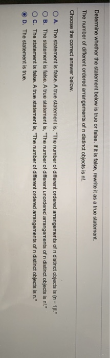 Solved Determine whether the statement below is true or | Chegg.com