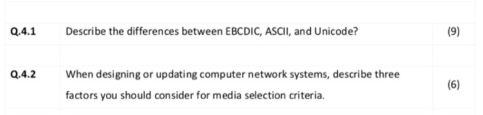 Solved Q.4.1 Describe the differences between EBCDIC, ASCII, | Chegg.com