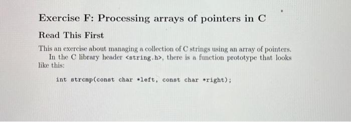 Solved Exercise F Processing Arrays Of Pointers In C Read