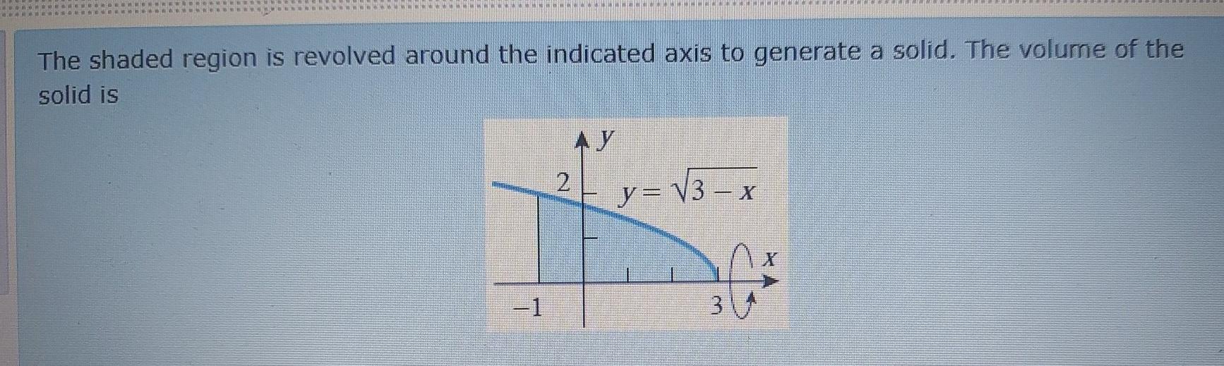 Solved WILMIN The shaded region is revolved around the | Chegg.com