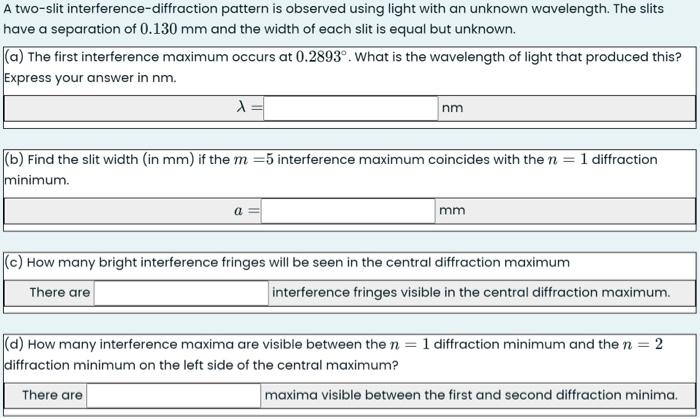 Solved A Two Slit Interference Diffraction Pattern Is