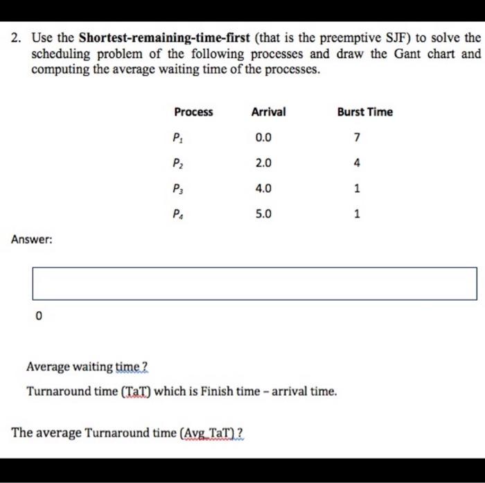 Solved 2. Use the shortest-remaining-time-first (that is the | Chegg.com