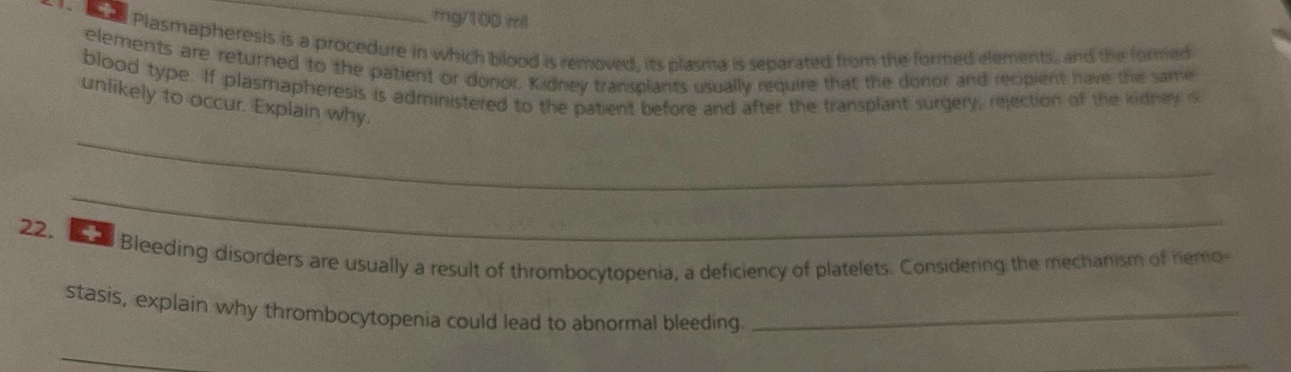 Solved mghtoo mil b) ﻿unlid type. If plasthapheresis is | Chegg.com