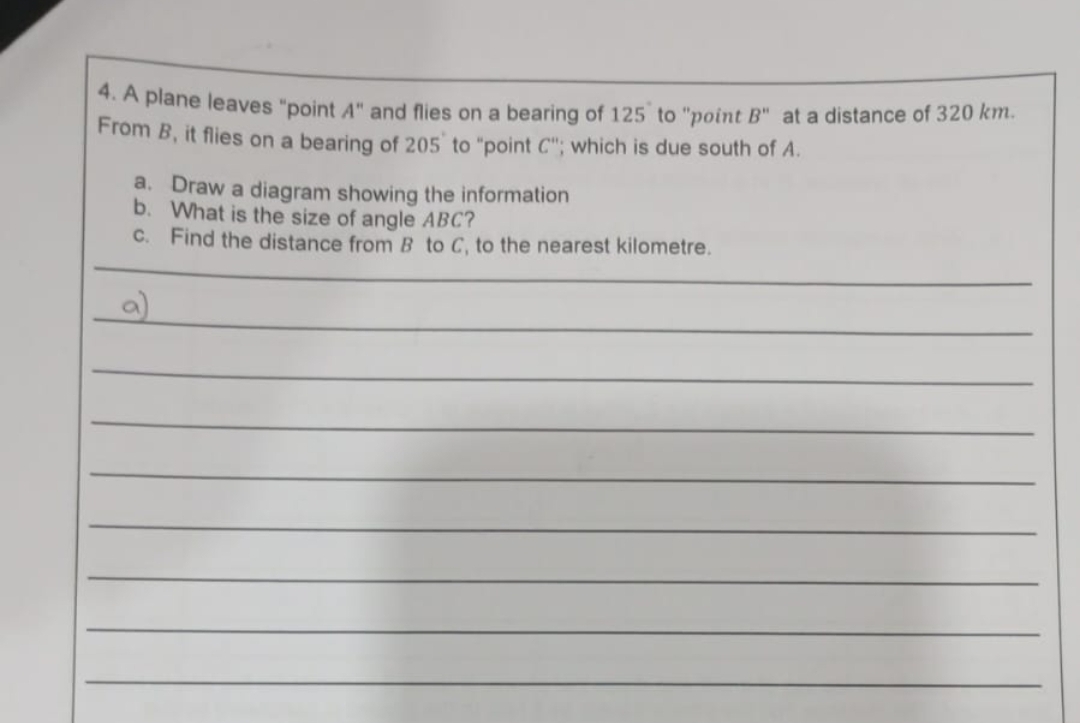 Solved by an EXPERT A plane leaves "point A' ﻿and flies on a bearing of | Chegg.com