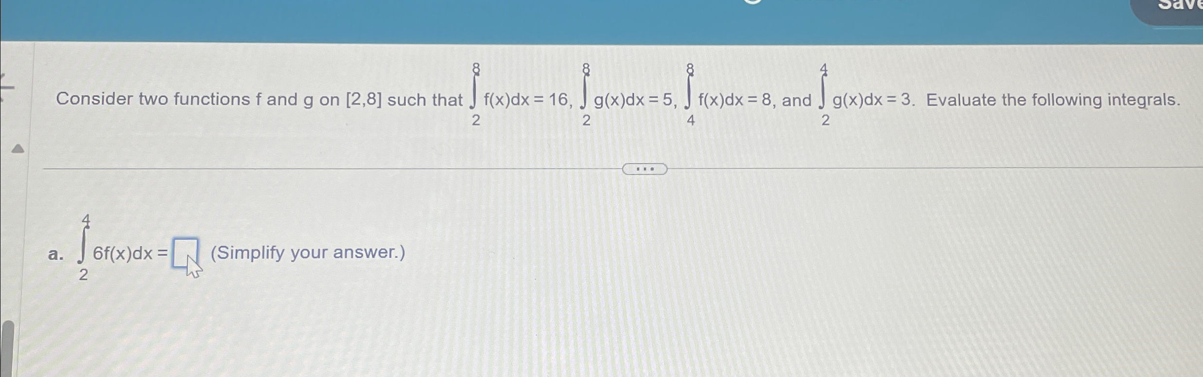 Solved Consider two functions f ﻿and g ﻿on 2,8 ﻿such that | Chegg.com