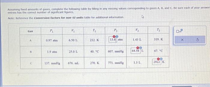 Solved Assuming fixed amounts of gases, complete the | Chegg.com