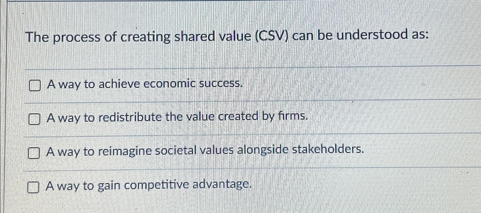 Solved The process of creating shared value (CSV) ﻿can be | Chegg.com