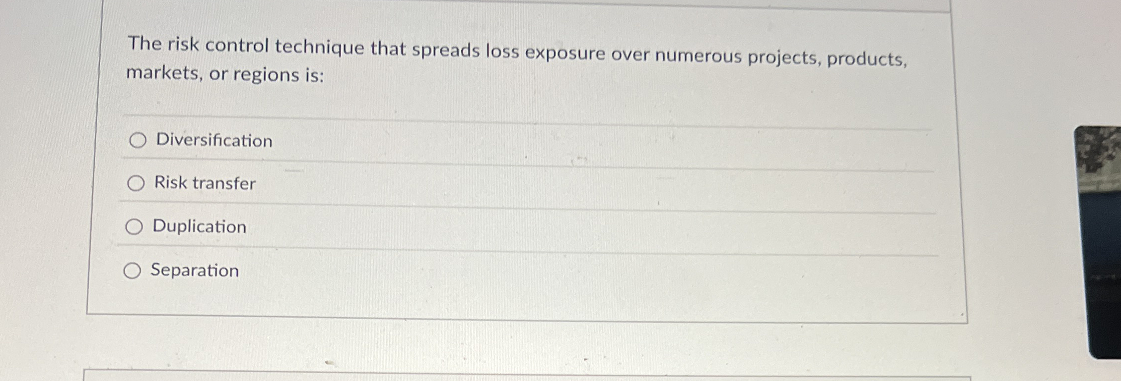 Solved The risk control technique that spreads loss exposure | Chegg.com