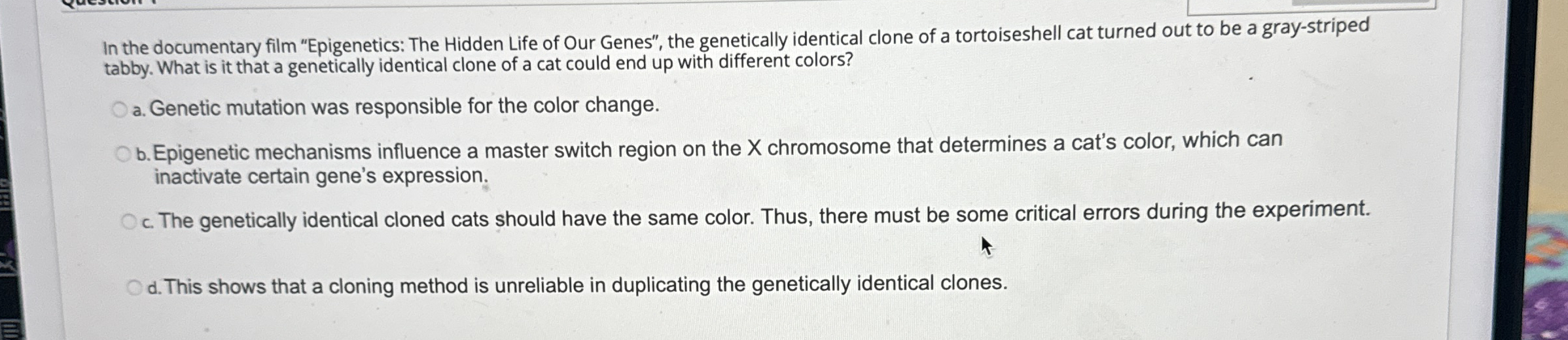 Solved In the documentary film "Epigenetics: The Hidden Life | Chegg.com