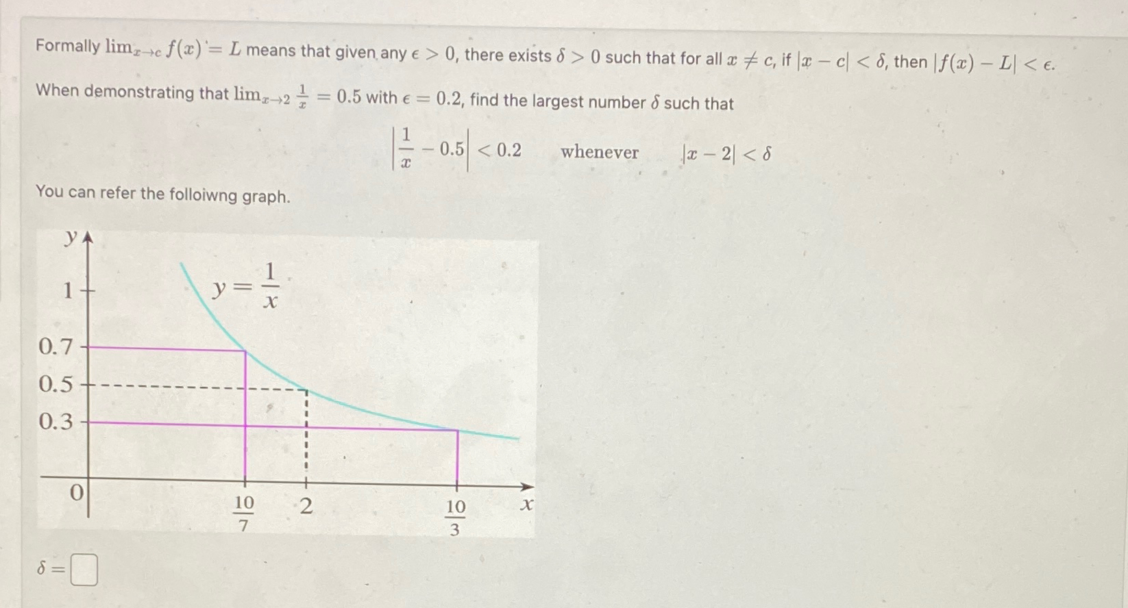 Solved Formally limx→cf(x)'=L ﻿means that given any εlon>0, | Chegg.com