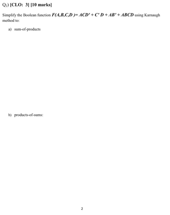 Solved Q Clo 3 10 Marks Consider The Boolean Function 