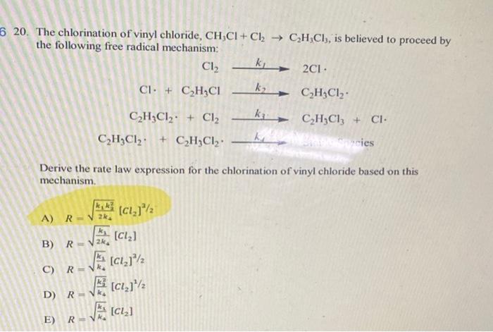 Solved 0. The chlorination of vinyl chloride, | Chegg.com