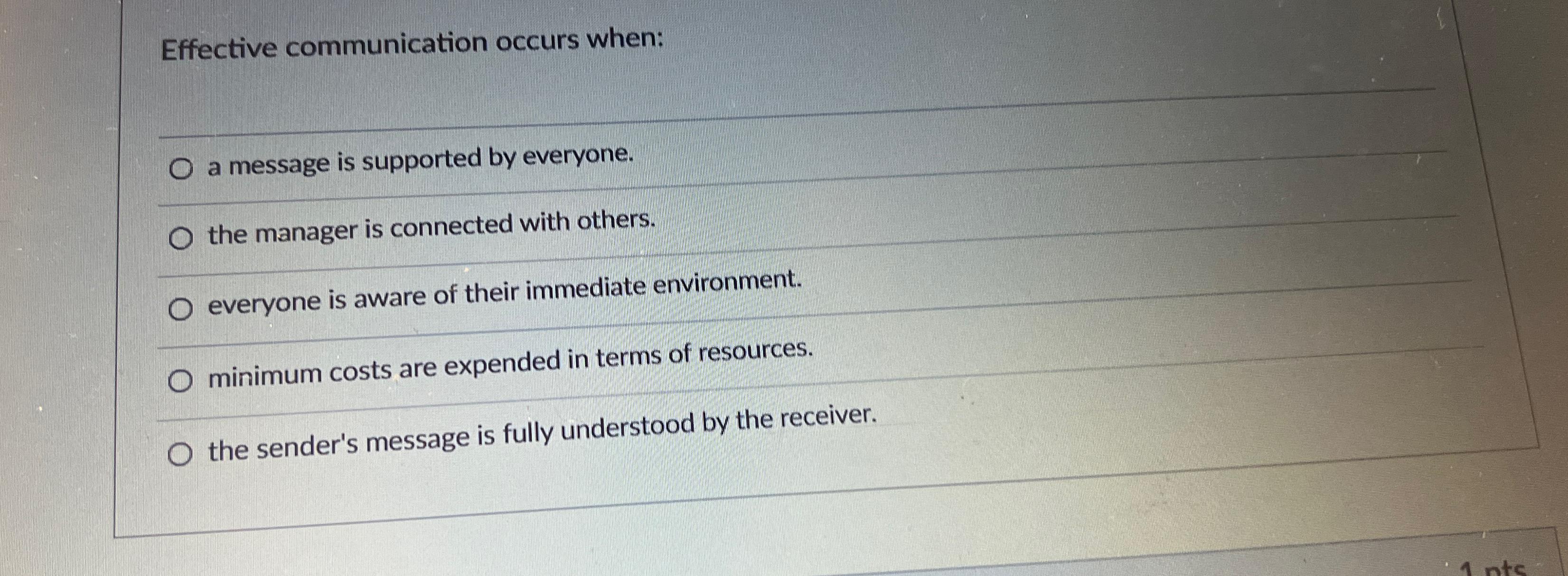Solved Effective communication occurs when:a message is | Chegg.com