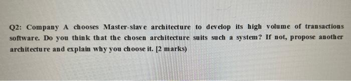 Solved Q2: Company A chooses Master-slave architecture to | Chegg.com