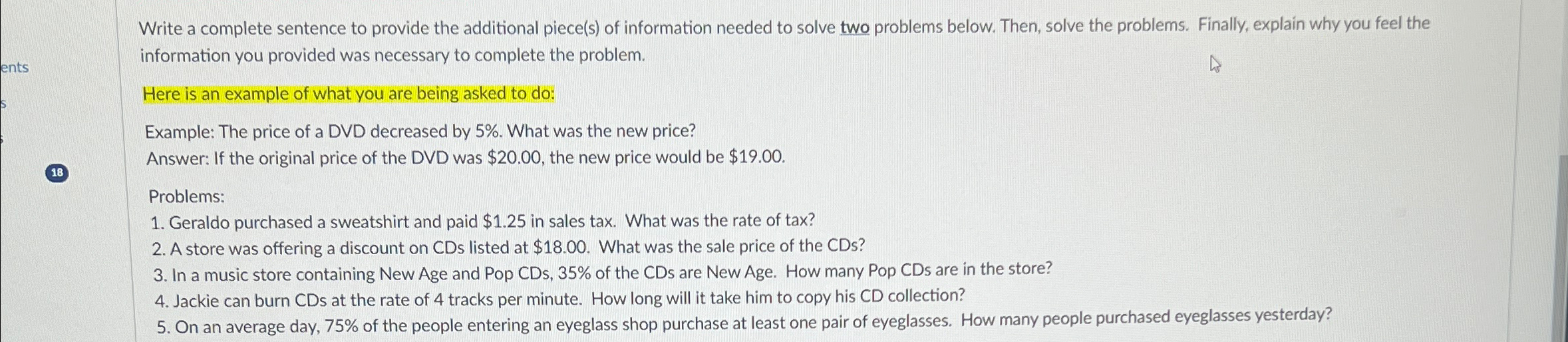 Solved Write a complete sentence to provide the additional | Chegg.com