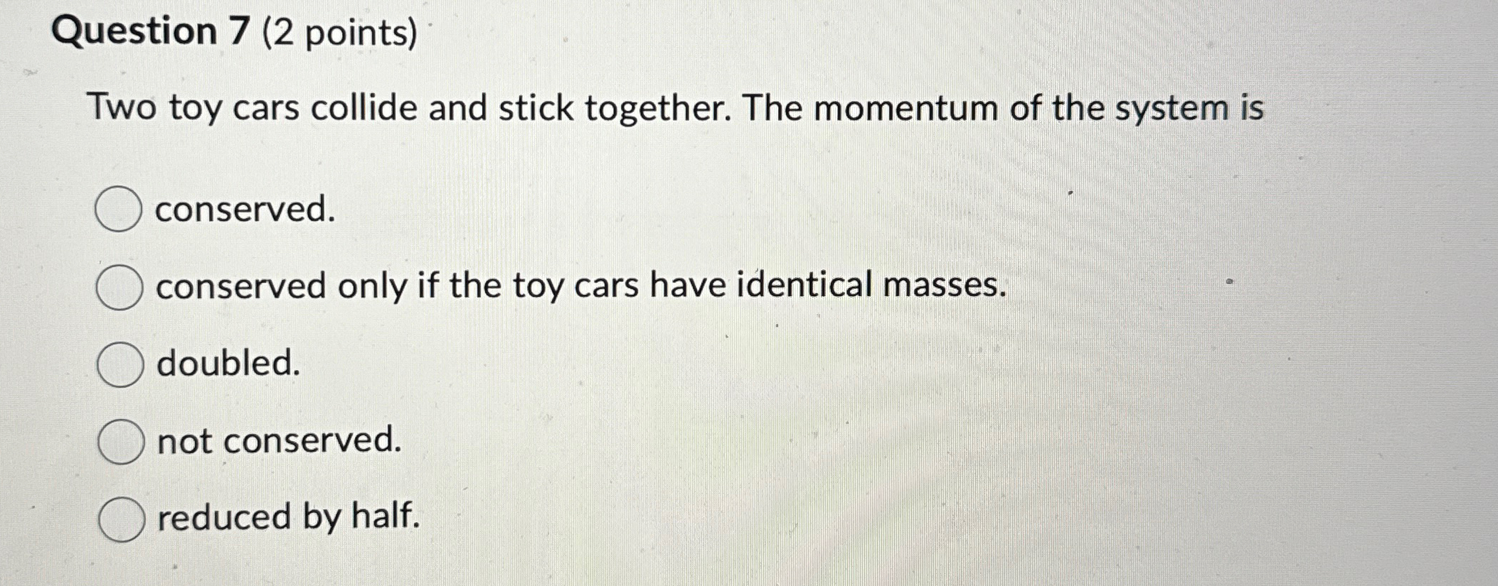 Solved Two toy cars collide and stick together. The momentum | Chegg.com