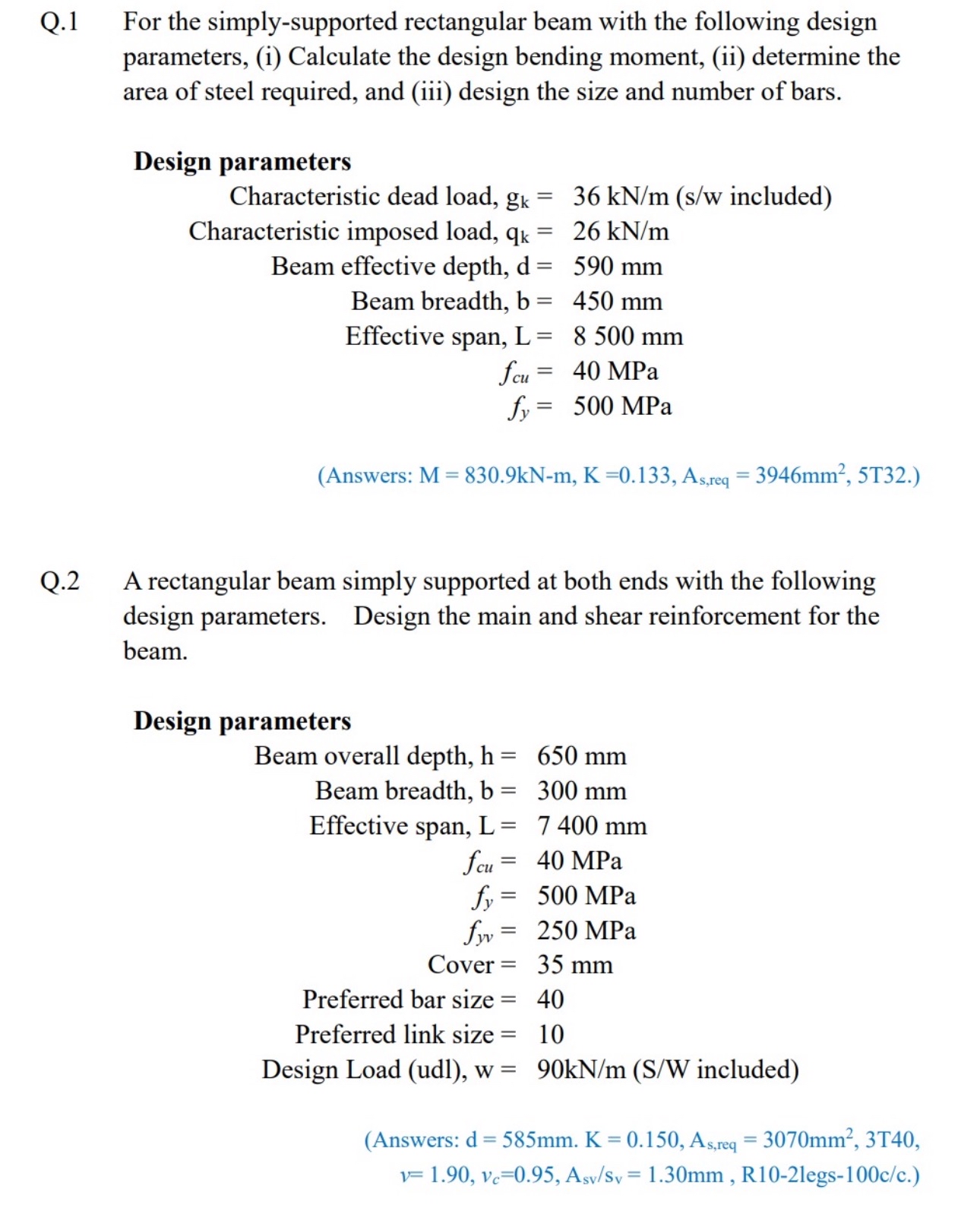 Solved Q. 1 ﻿For the simply-supported rectangular beam with | Chegg.com