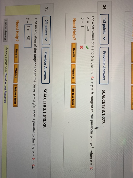 Solved 24. 1/2 points | Previous Answers SCALCET8 3.1.077. | Chegg.com
